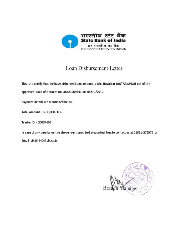 Loan Disbursement Letter | PDF