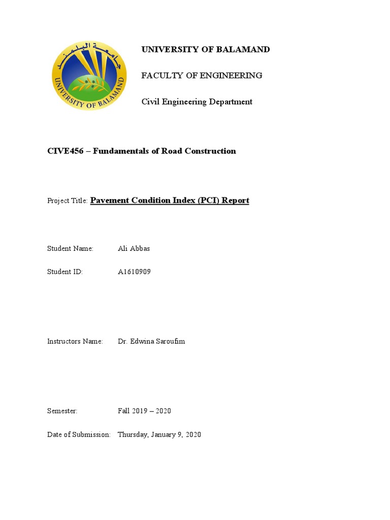 Pavement Condition Index Report | PDF | Road Surface | Transport ...
