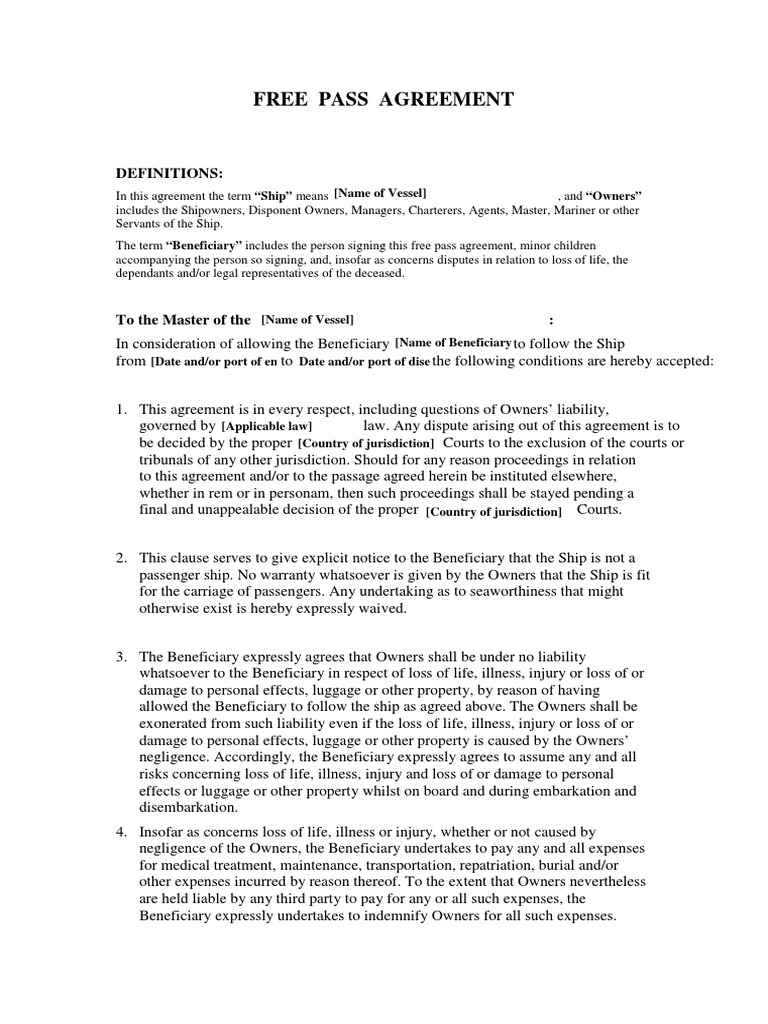 Free Pass Agreement1 | PDF | Indemnity | Negligence