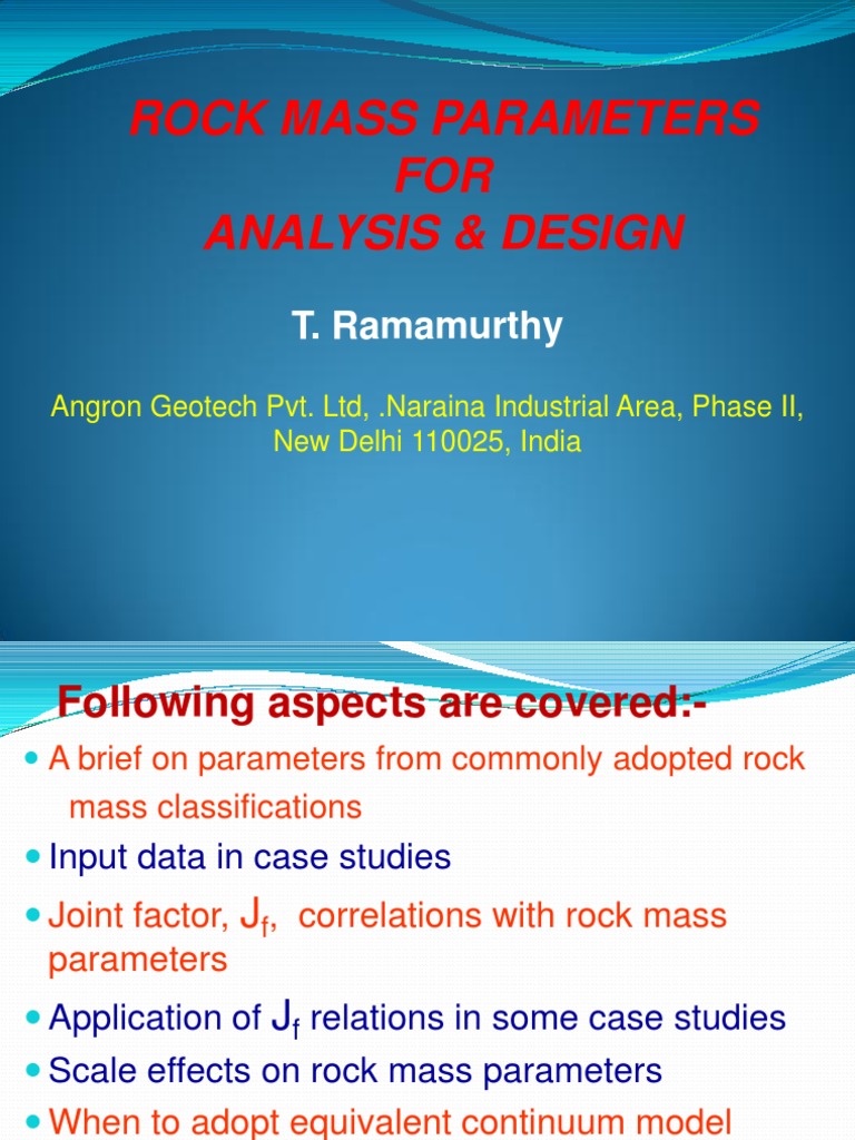 Rock Mass Parameters for Design Analysis | PDF | Strength Of Materials ...