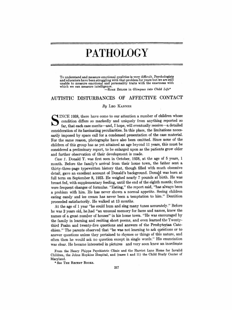 Autistic Disturbances of Affective Contact - Leo Kanner | PDF | Business