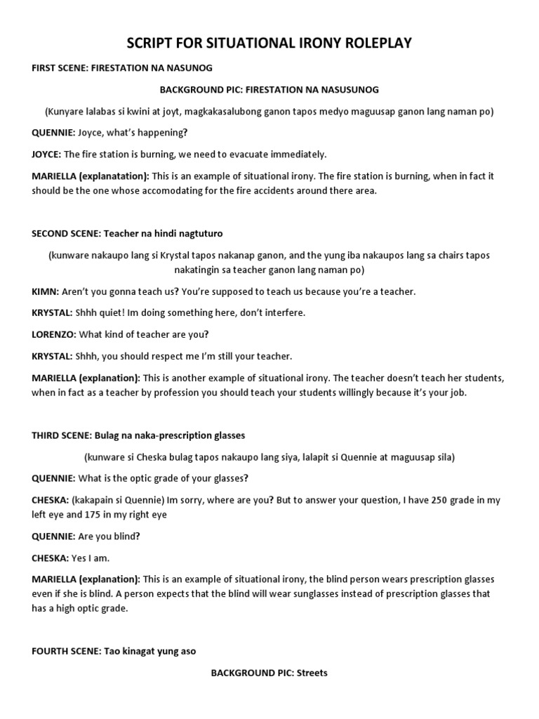 Situational Irony Roleplay Script | PDF | Mystery, Thriller & Crime Fiction
