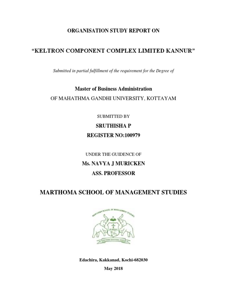 Organisational Study Report on Keltron Component Complex Limited | PDF | Capacitor | Electricity