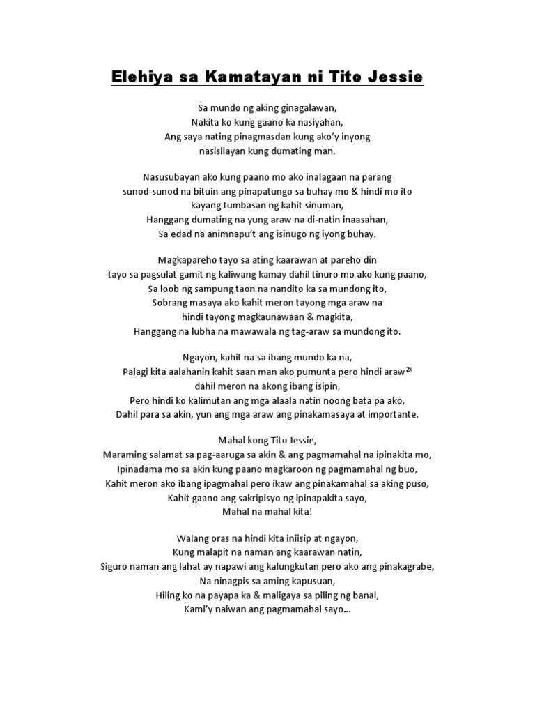 Elehiya Sa Kamatayan Ni Tito Jessie | PDF