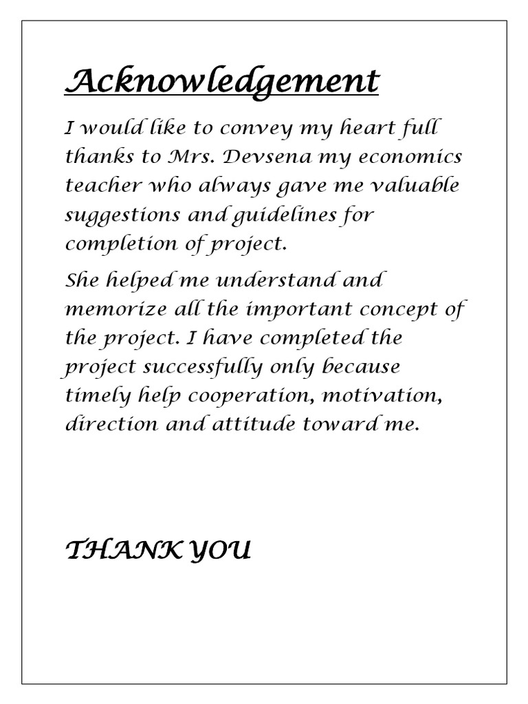 Acknowledgement For School Project Of Economics