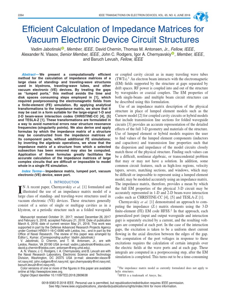 Impedance Matrix For TWT | PDF | Waveguide | Matrix (Mathematics)