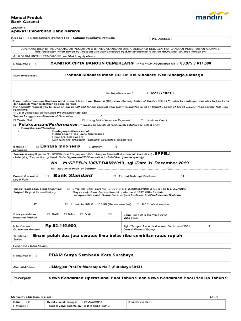 APLIKASI MANDIRI CV - Cipta Bangun C 17.01.20 | PDF