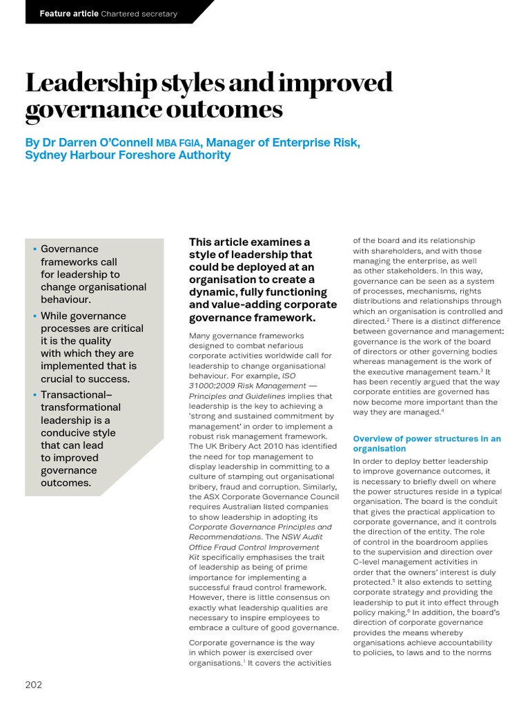 Leadership Styles for Effective Governance | PDF | Corporate Governance ...