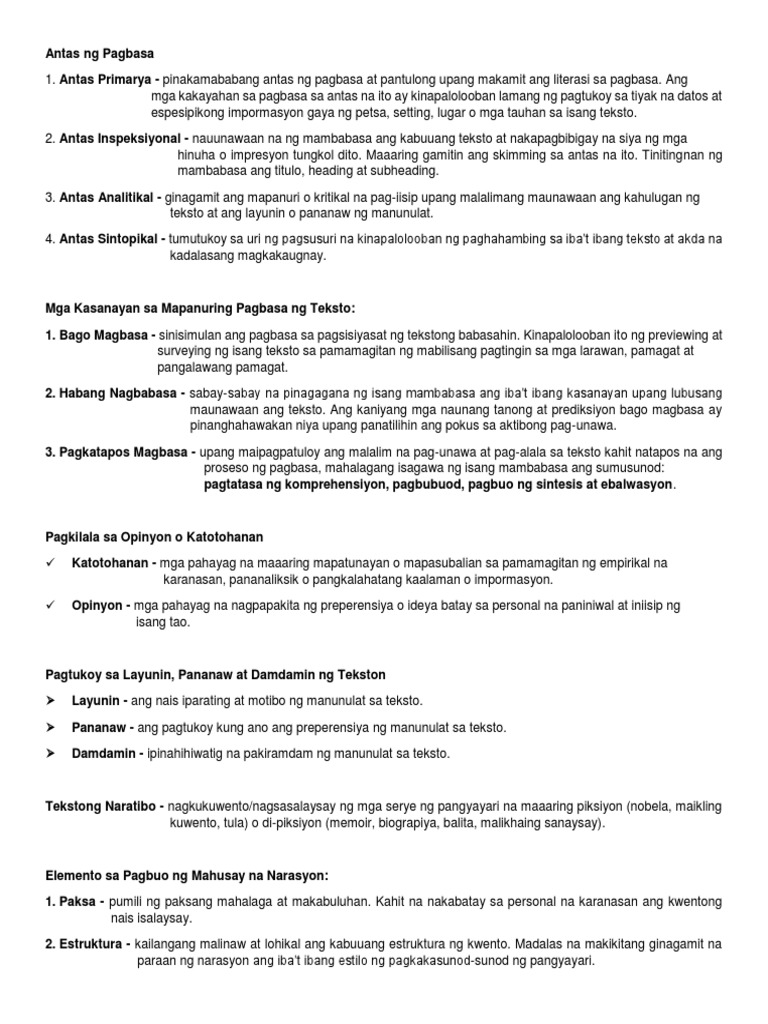 Antas NG Pagbasa | PDF