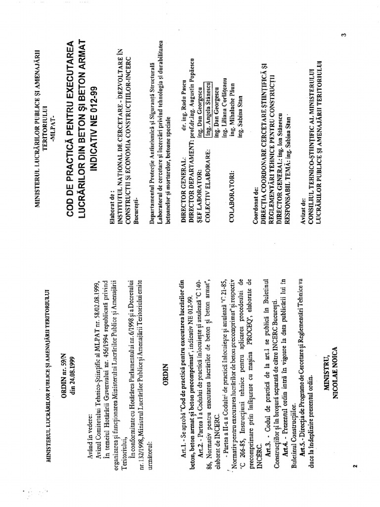 NE 012-99 Executarea Lucrarilor Din Beton Si Beton Armat PDF | PDF