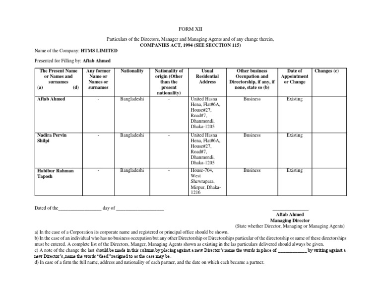 Form Xii | PDF | Business (General)