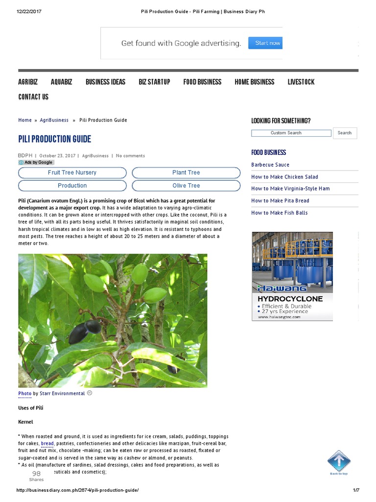 Pili Production Guide - Pili Farming - Business Diary PH | PDF | Trees ...