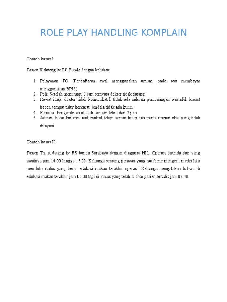 Role Play Handling Komplain Dan Visitasi | PDF | Pengembangan Diri