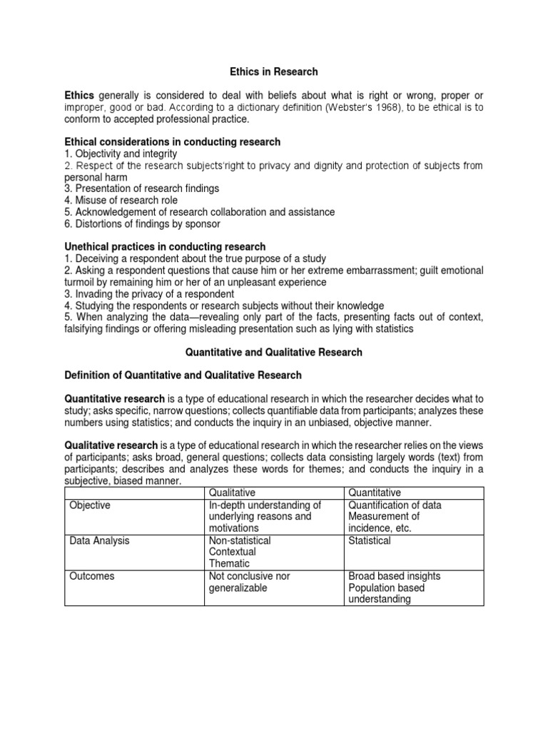Ethics in Research | PDF | Qualitative Research | Quantitative Research