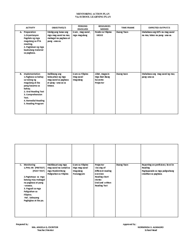 Mentoring Action Plan Form | PDF