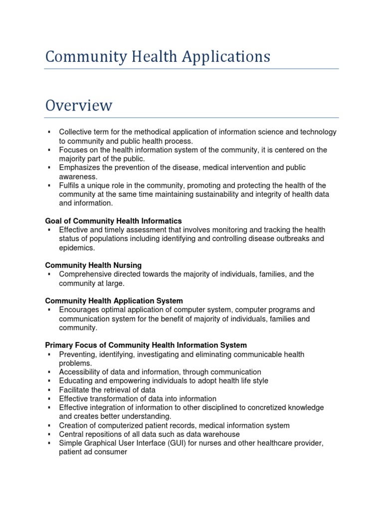 NURSING INFORMATICS Community Health Applications | PDF | Health ...