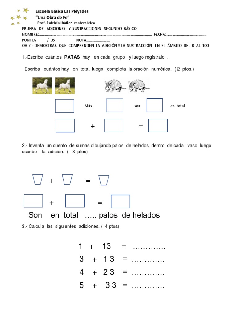 Prueba Sumas y Restas B | PDF | Sustracción | Deportes