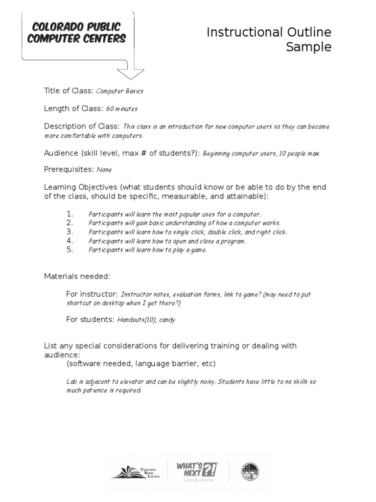 Sample Instructional Outline | PDF | Learning | Computing