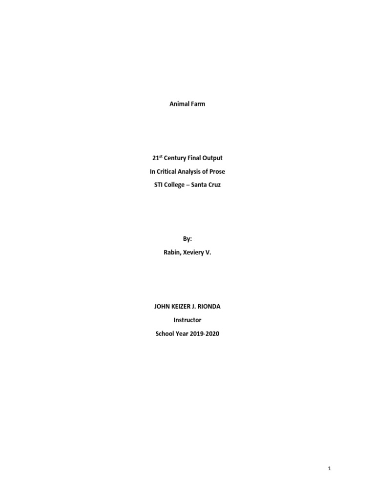 Critical-Analysis ANIMAL FARM | PDF | George Orwell