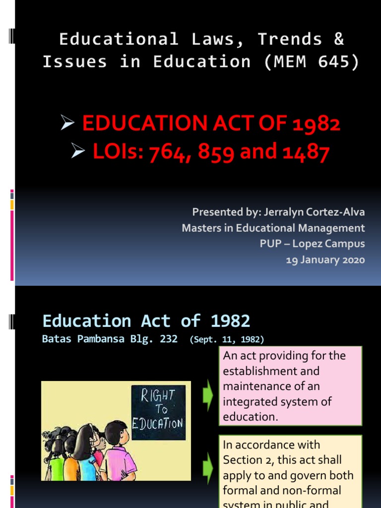 Education Act of 1982 and Lois - Alva, Jerralyn C. | PDF | Vocational ...