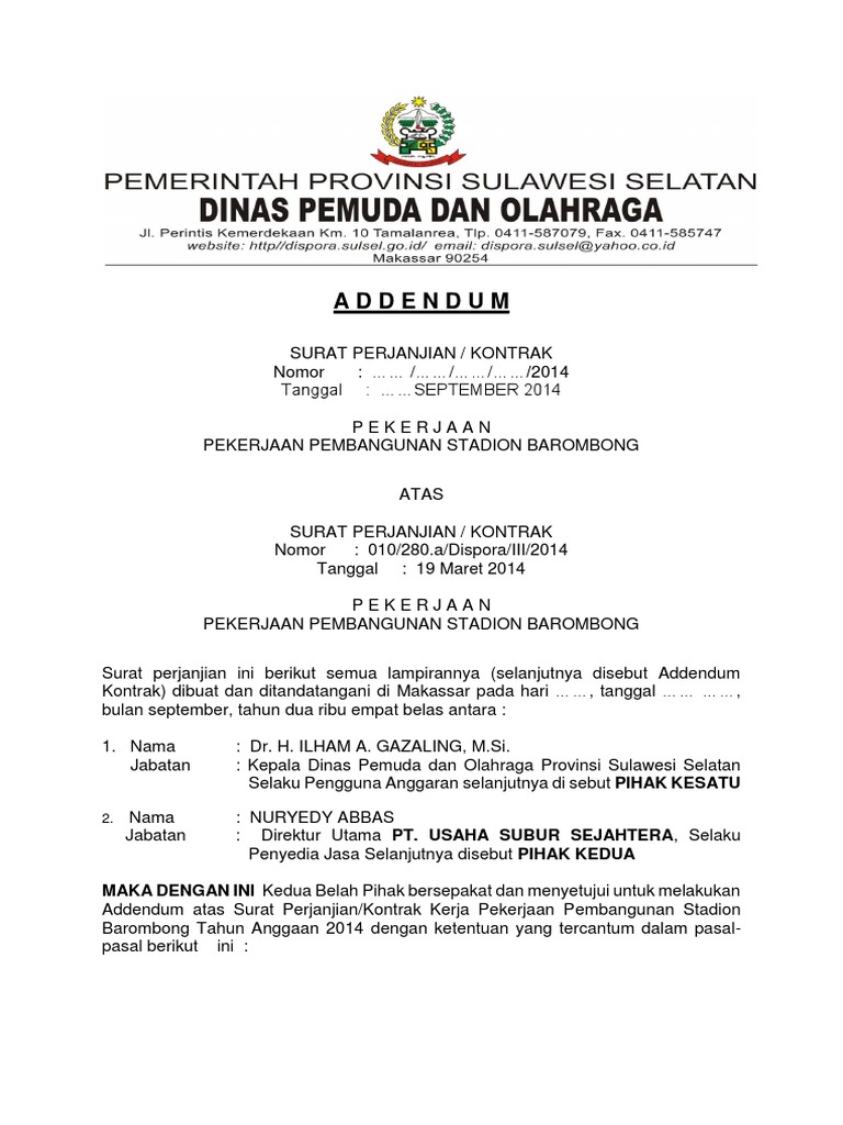 Contoh Kontrak Addendum | PDF