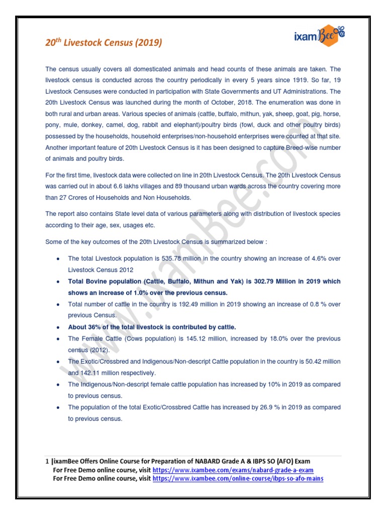 20th Livestock Census | Download Free PDF | Livestock | Cattle