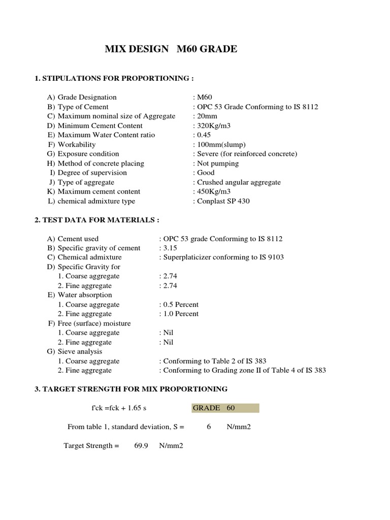 Mix Design M60 PDF | PDF | Concrete | Structural Engineering