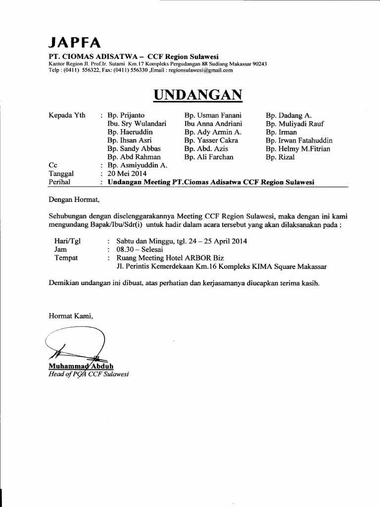 Undangan Meeting Region Dan Agenda Meeting | PDF