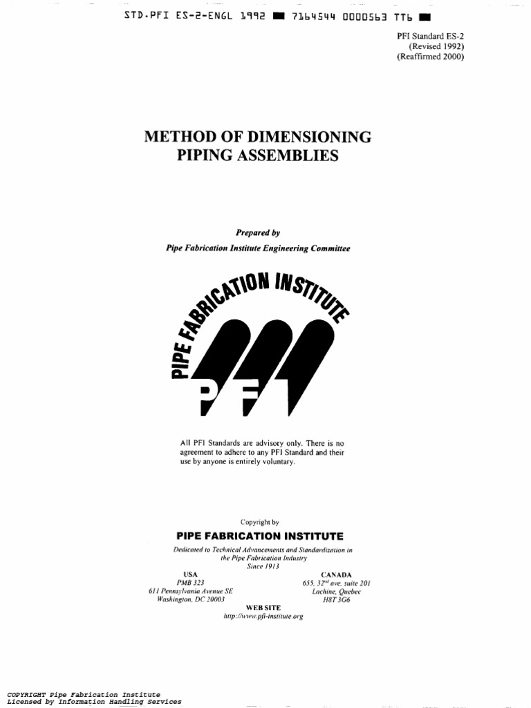 PFI ES 2 2000 Method of Dimensioning Piping Assemblies | PDF ...