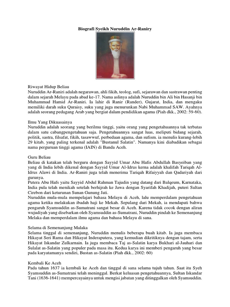 Biografi Syeikh Nuruddin Ar | PDF