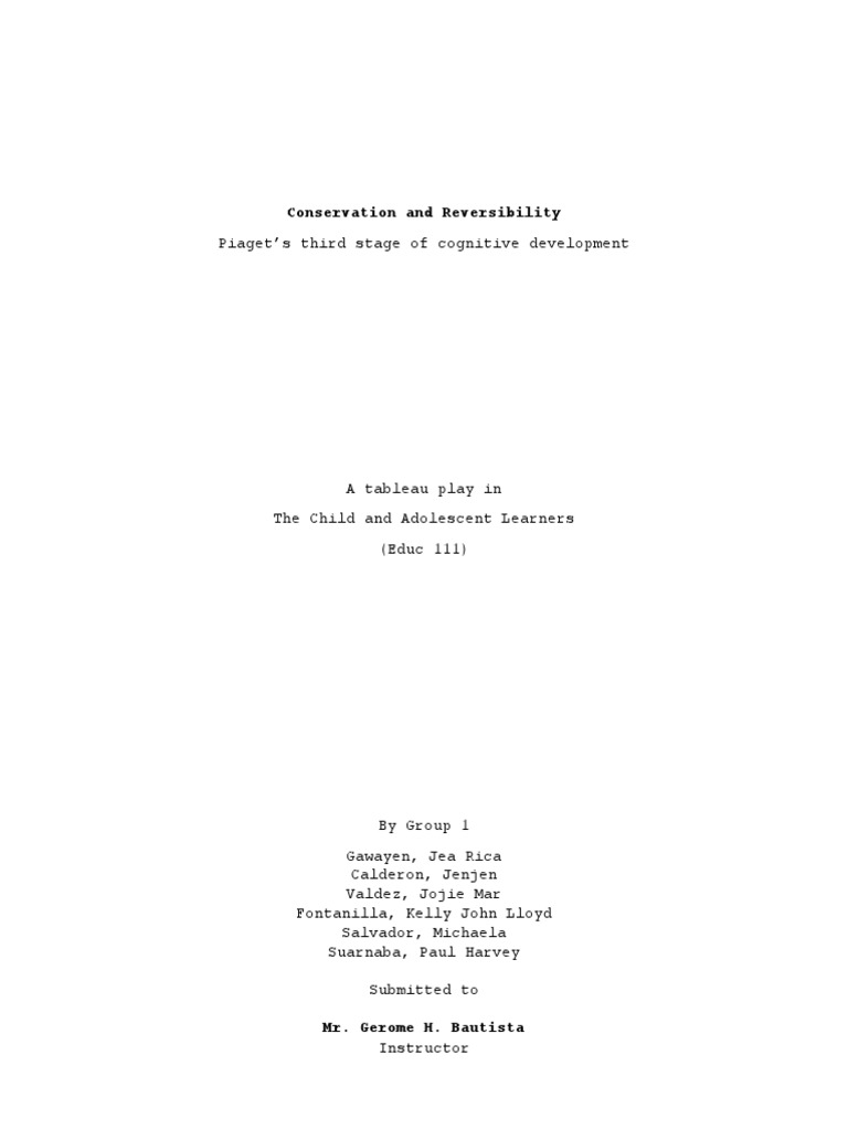 Conservation and Reversibility in Piaget's Theory | PDF | Cognitive ...