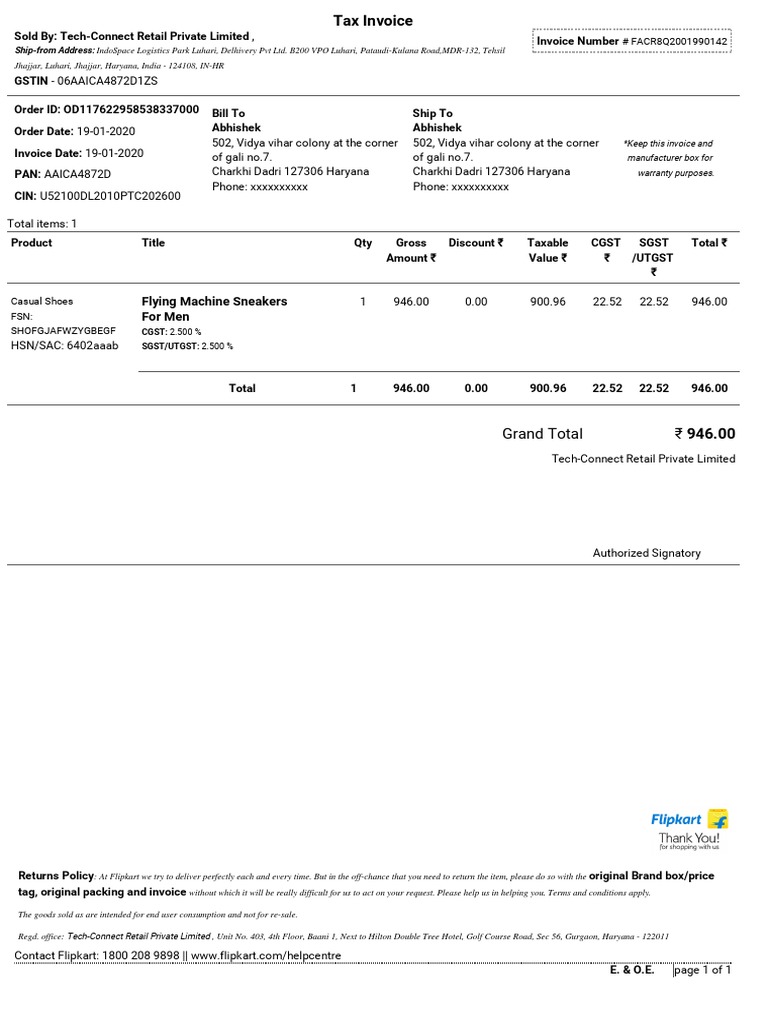 Sales Tax Invoice for Casual Shoes Sold to Abhishek | PDF | Economies ...