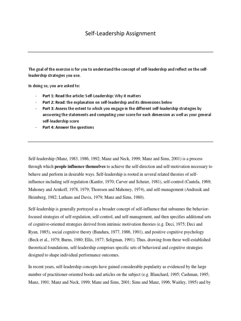 Self-Leadership Strategies Guide | PDF | Leadership | Motivation