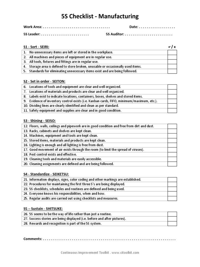 5s Audit Checklist Manufacturing | PDF | Business