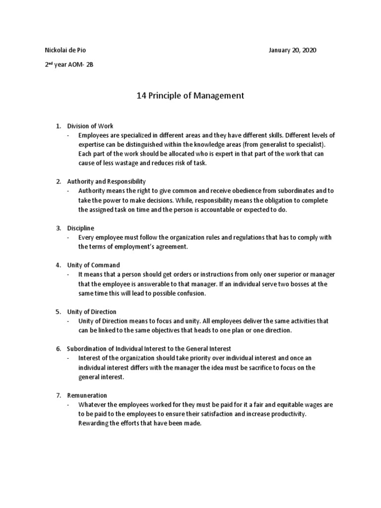 14 Principles of Management Henri Fayol | PDF | Employment | Expert