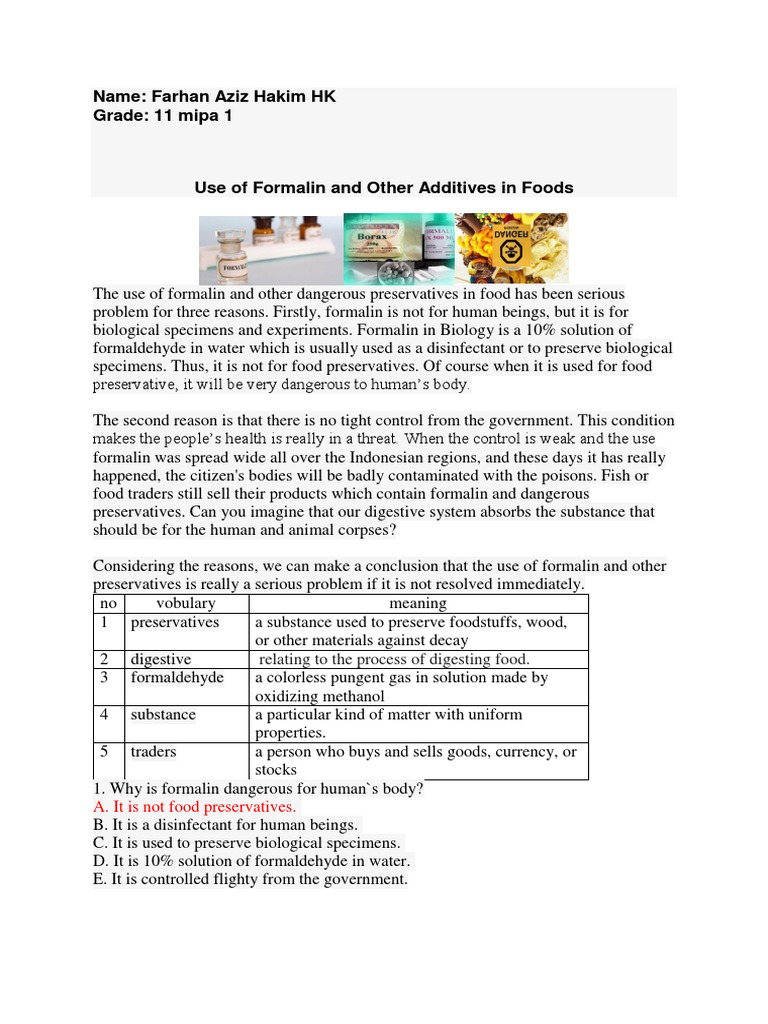 Use of Formalin and Other Additives in Foods | PDF | Formaldehyde | Foods