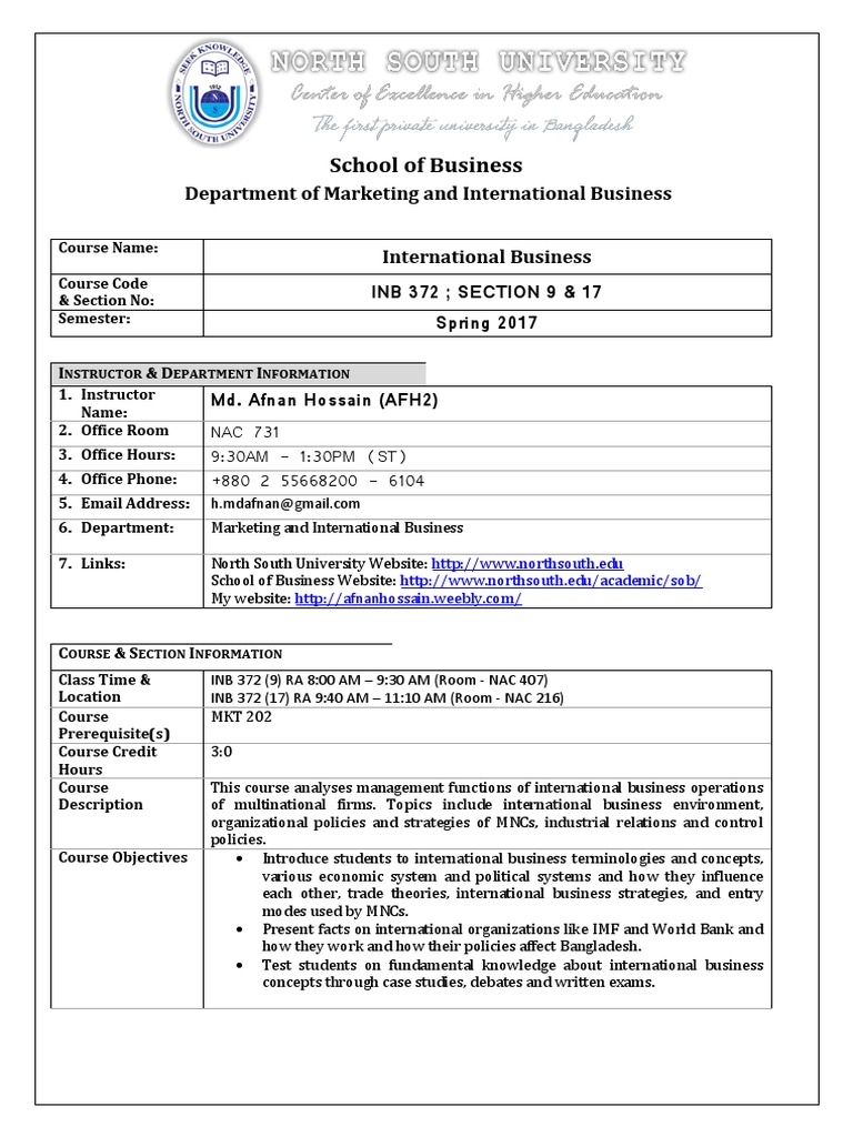International Business Course Syllabus: Spring 2017 | PDF ...