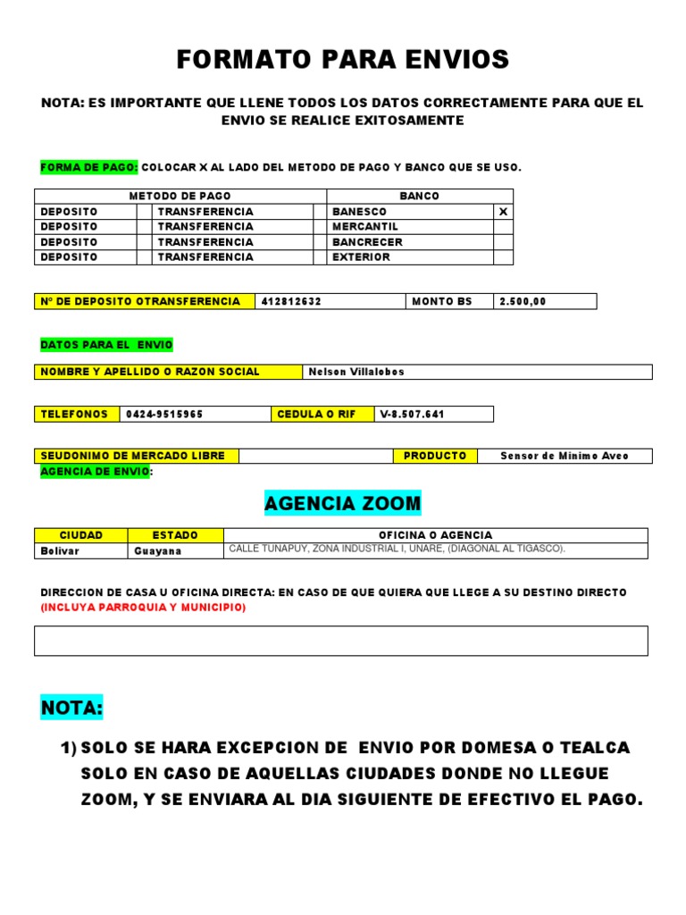 Formato para Envios | PDF