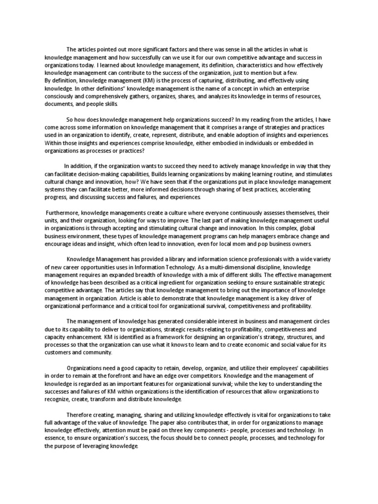Knowledge Management Reflection | PDF | Knowledge Management | Knowledge