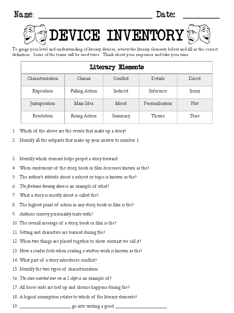 Literary Device Inventory Student Handouts PDF | PDF | Plot (Narrative ...