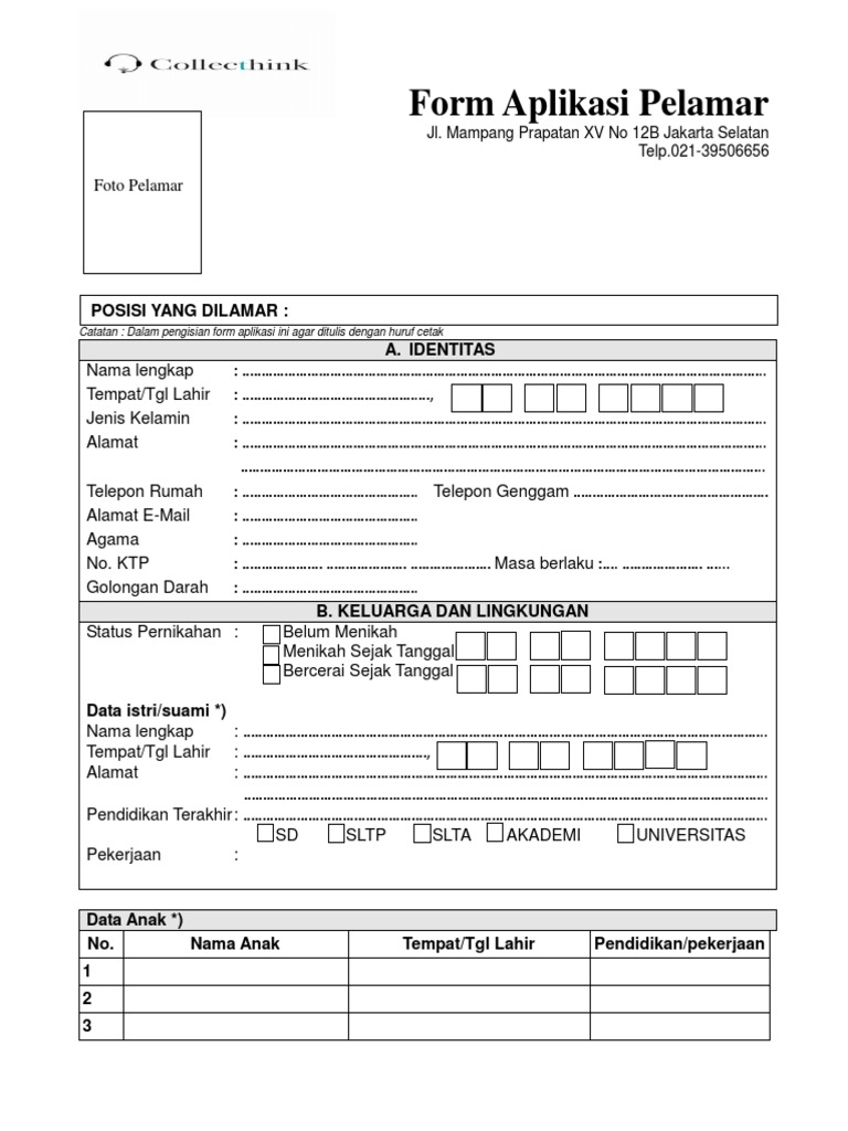 Form Aplikasi Pelamar | PDF | Karier & Perkembangan