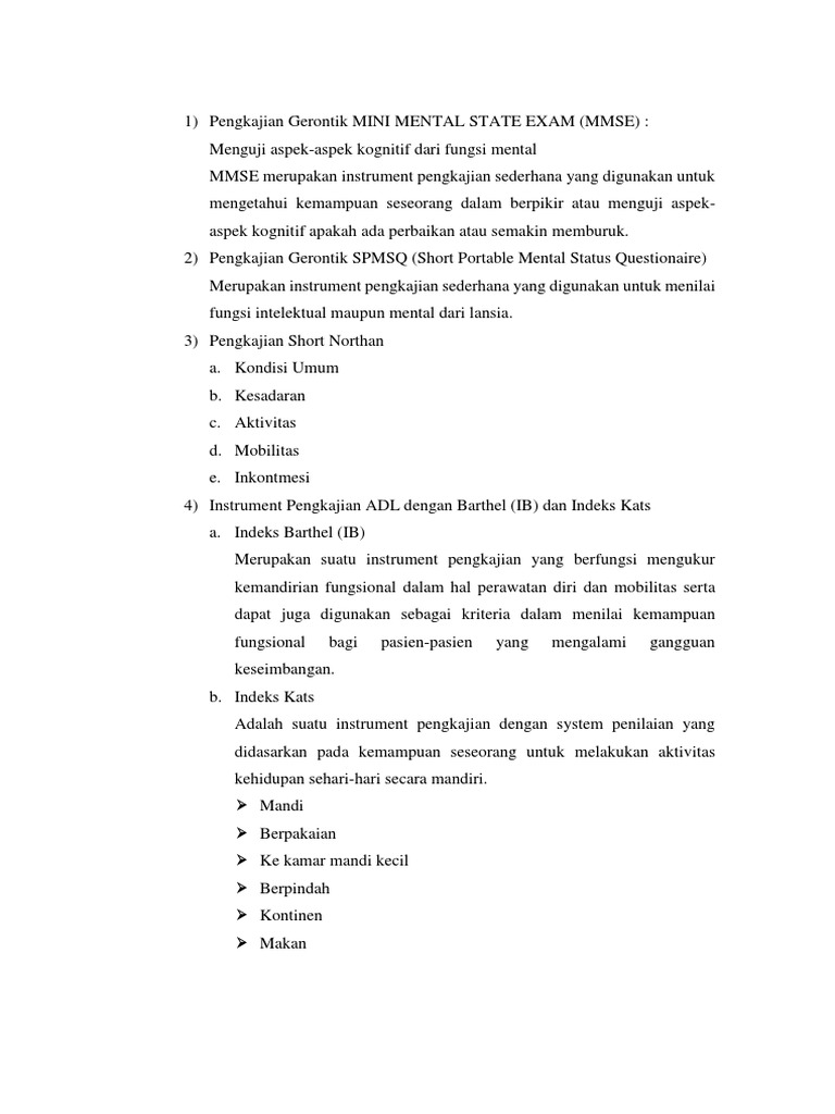 Pengkajian Gerontik MINI MENTAL STATE EXAM | PDF