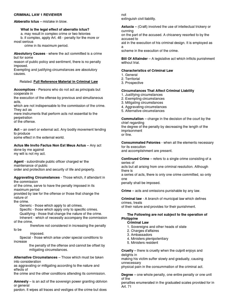 Criminal Law 1: Absolutory Causes Explained | PDF | Crime & Violence ...