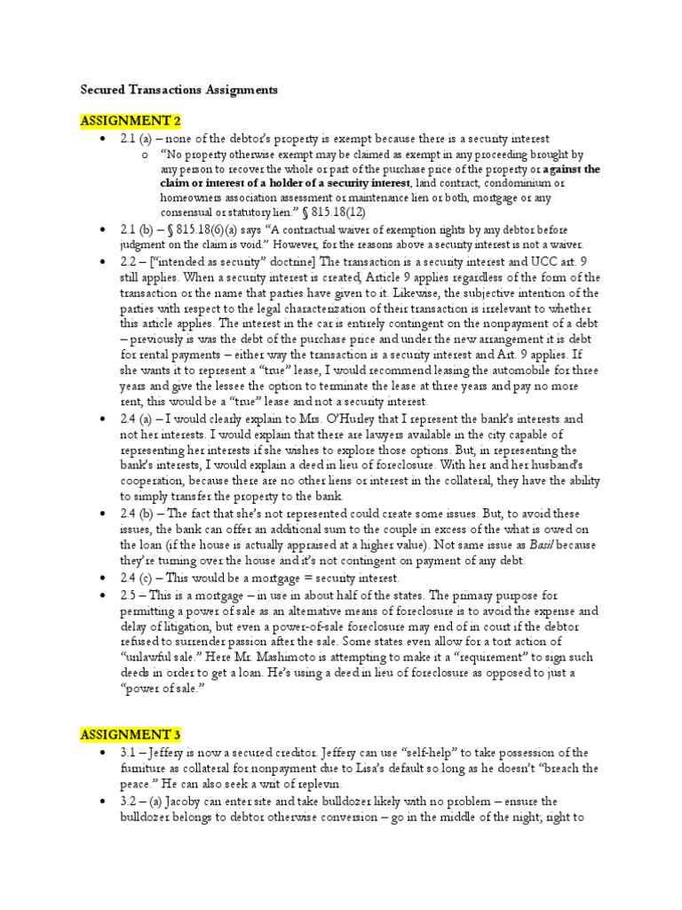 Sec Trans Assignments | PDF | Security Interest | Foreclosure