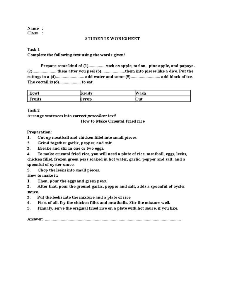 Procedure Text Worksheet for Students | PDF | Ice Cream | Spoon