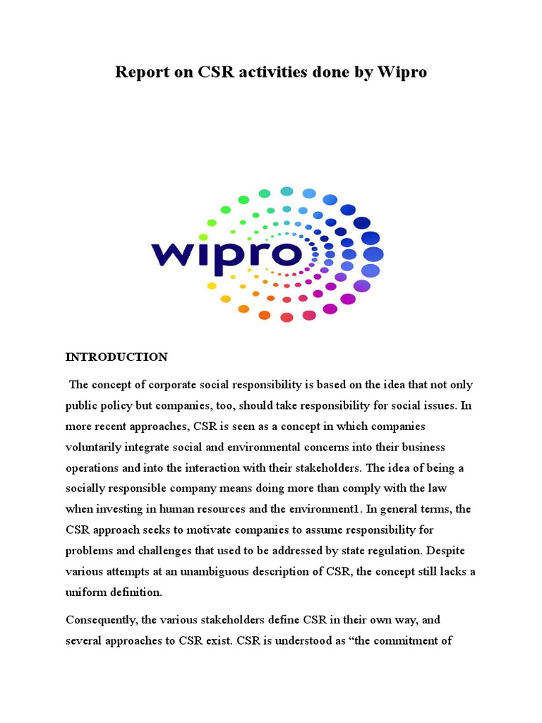 Report On CSR Activities Done by Wipro | PDF | Corporate Social ...