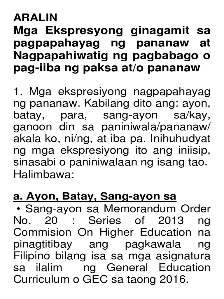 Ekspresyong Nagpapahayag NG Pananaw | PDF