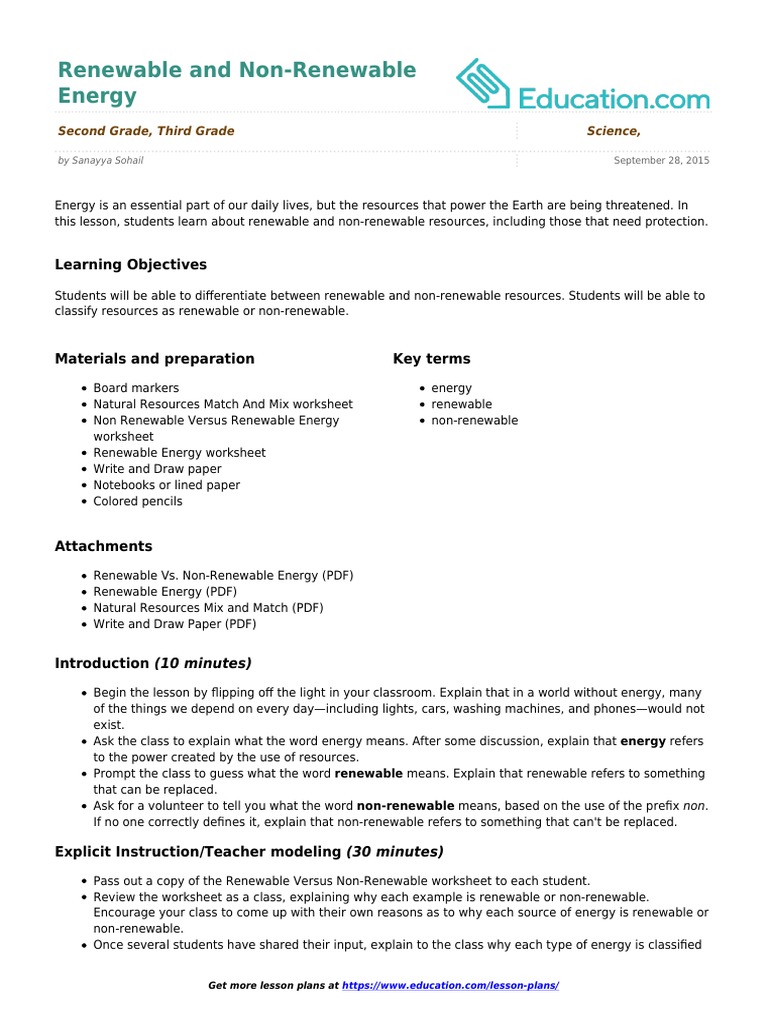 Renewable vs Non-Renewable Resources | PDF | Energy Development ...