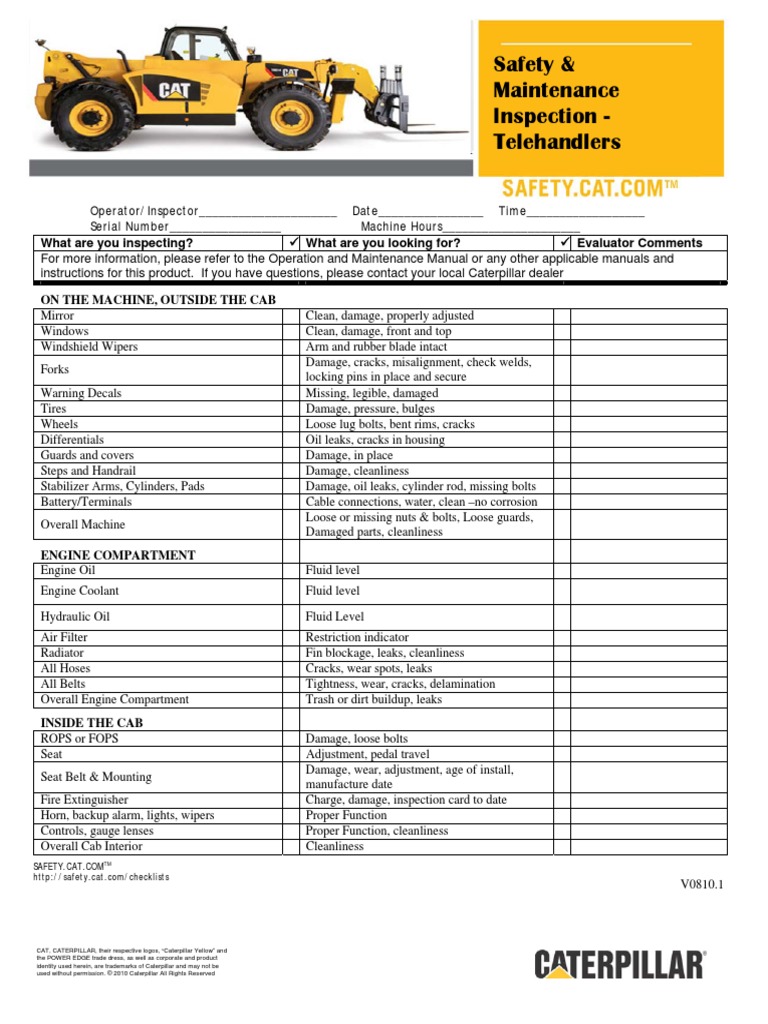 Safety & Maintenance Checklist - Telehandlers.doc | Motor Vehicle ...