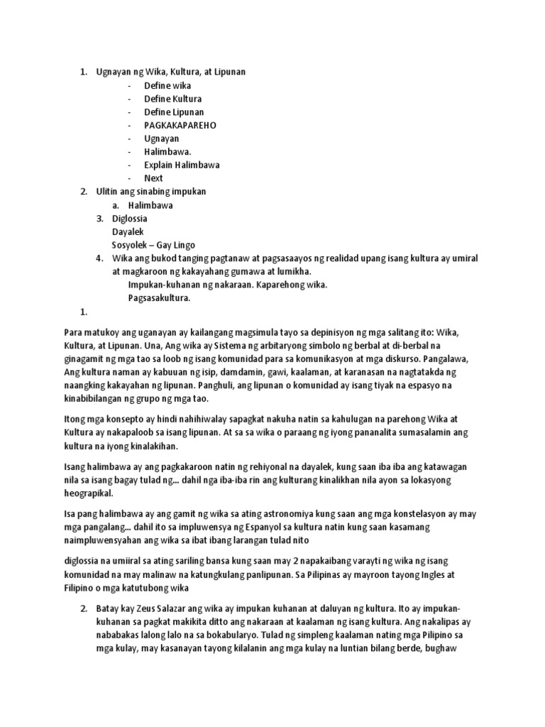 (Class Notes) Ugnayan NG Wika | PDF